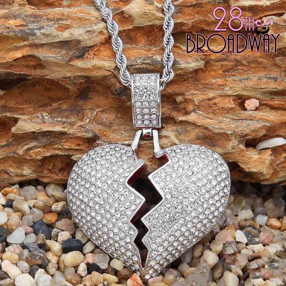 Jewelry | Diamond Broken Heart Pendant 18k Wfree Gold 22 Rope Chain ...